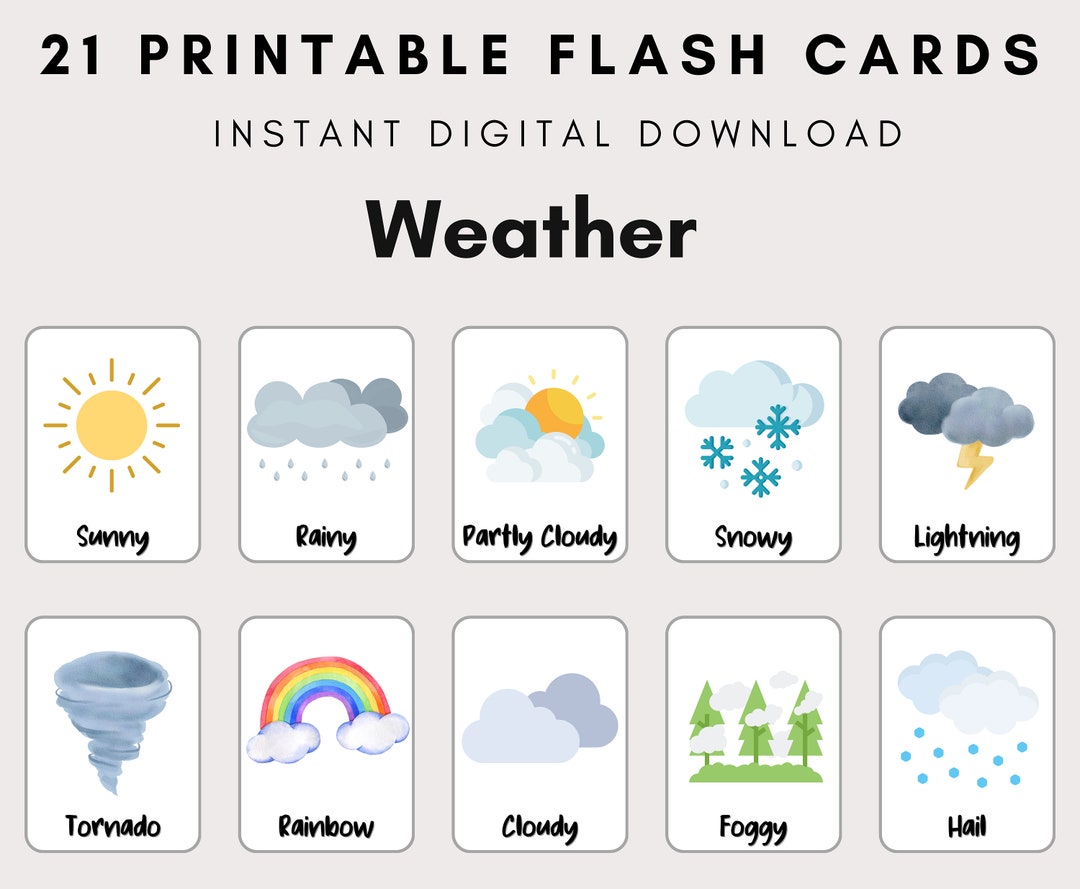 21 Children's Weather Flashcards, Pre-school Learning, Learning the ...