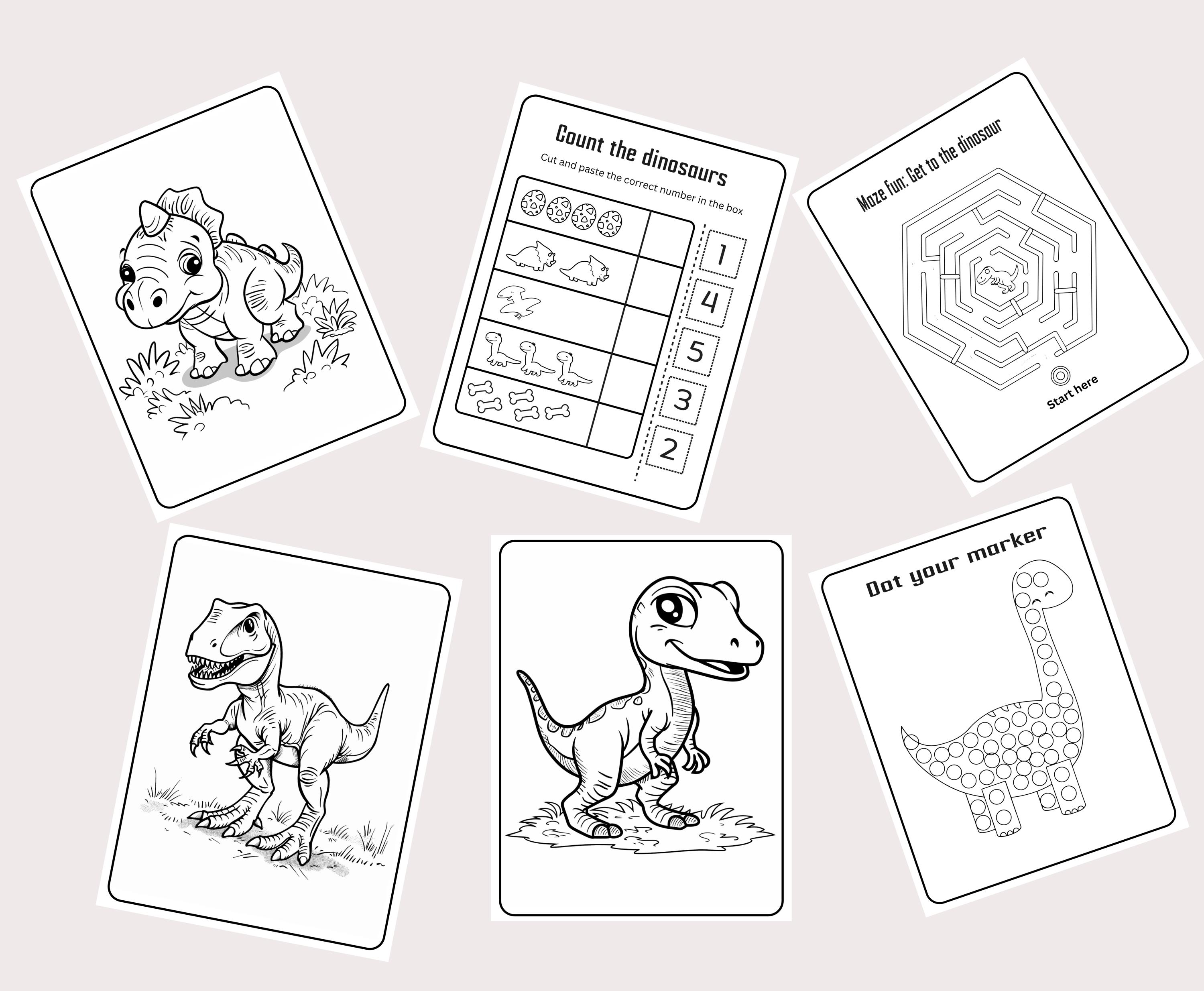 Dinosaur Activity Pack, 50 Printable Worksheets for Kids, Toddlers ...