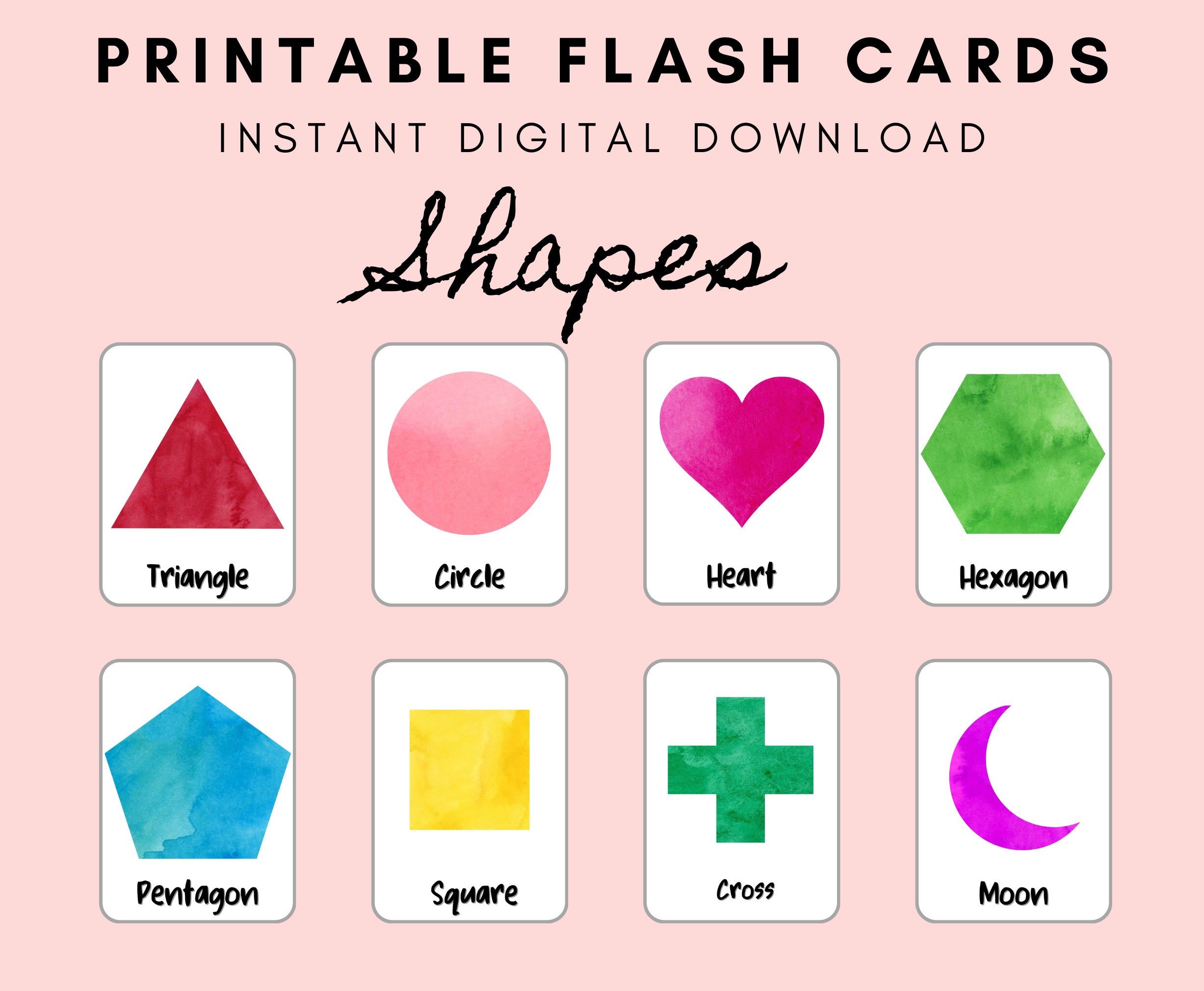 16 Shape Flashcards, Kids & Pre-school Shapes, Montessori Cards ...