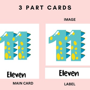 10 Children's Dinosaur Numbers Flashcards, Pre-school Counting Cards 11 ...