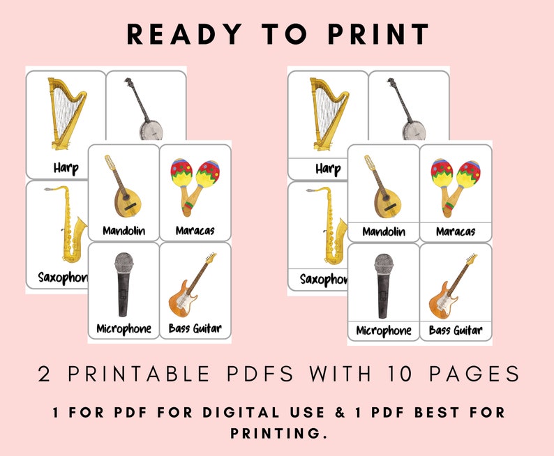 20 Childrens Musical Instruments Flashcards, Pre-school Cards, PDF ...