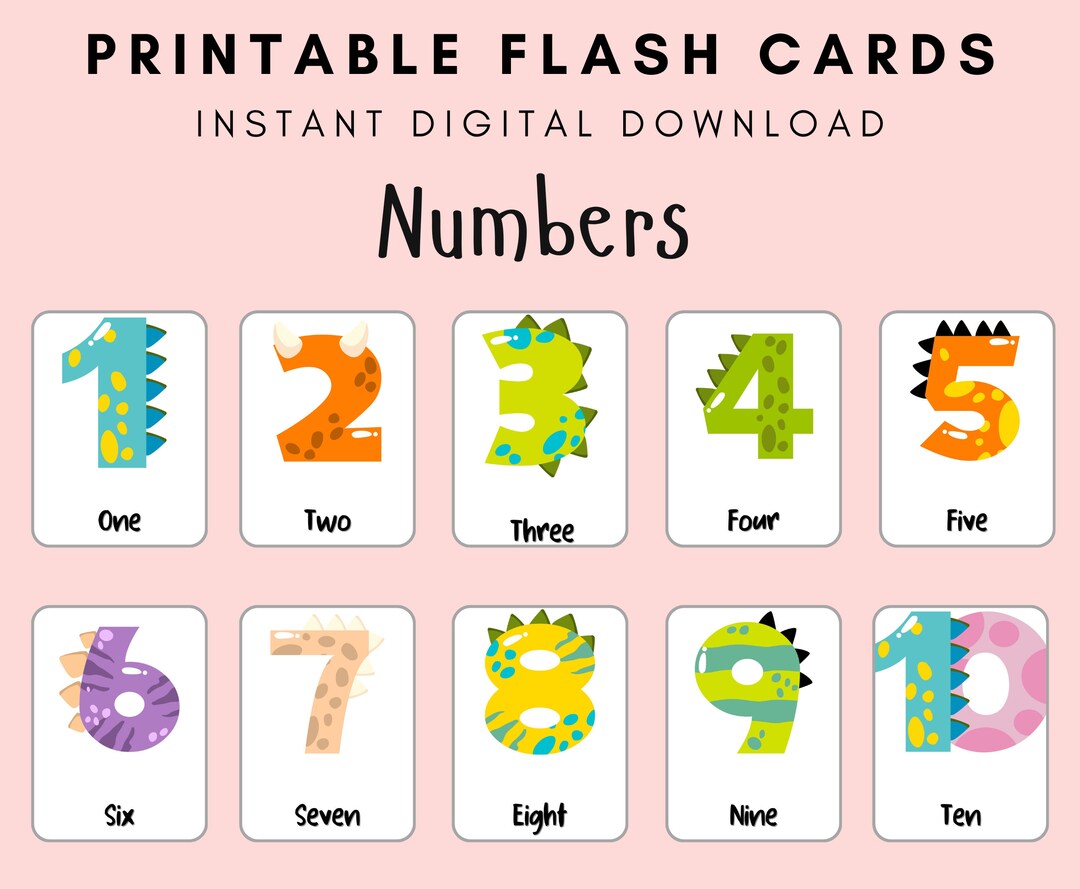 Dinosaur Numbers Flashcards 1–10 Printable PDF | Montessori Counting ...