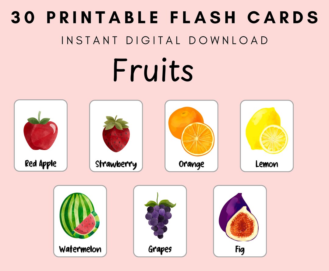 Fruit Flashcards 1–30 Printable PDF | Montessori Preschool Cards - Etsy