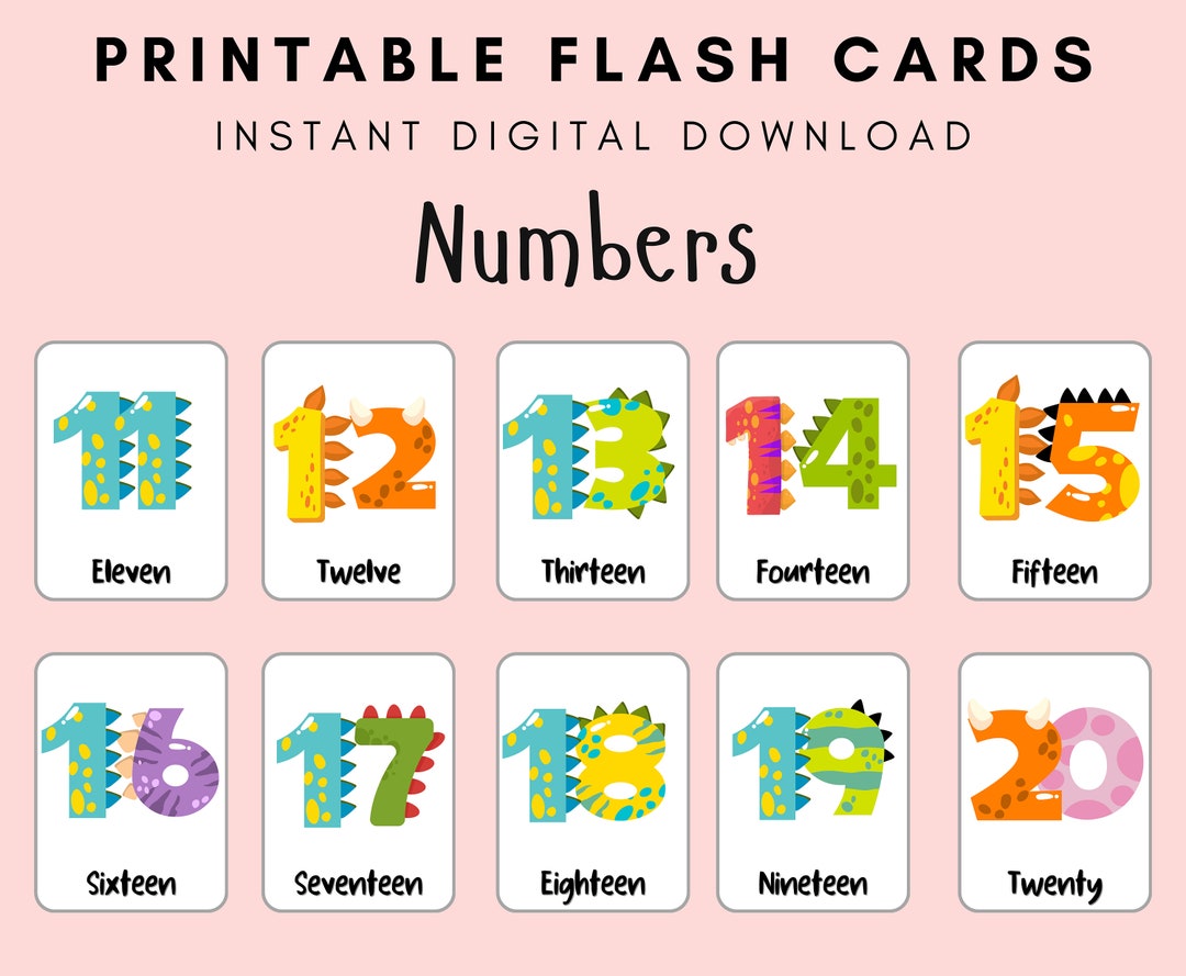 10 Children's Dinosaur Numbers Flashcards, Pre-school Counting Cards 11 ...