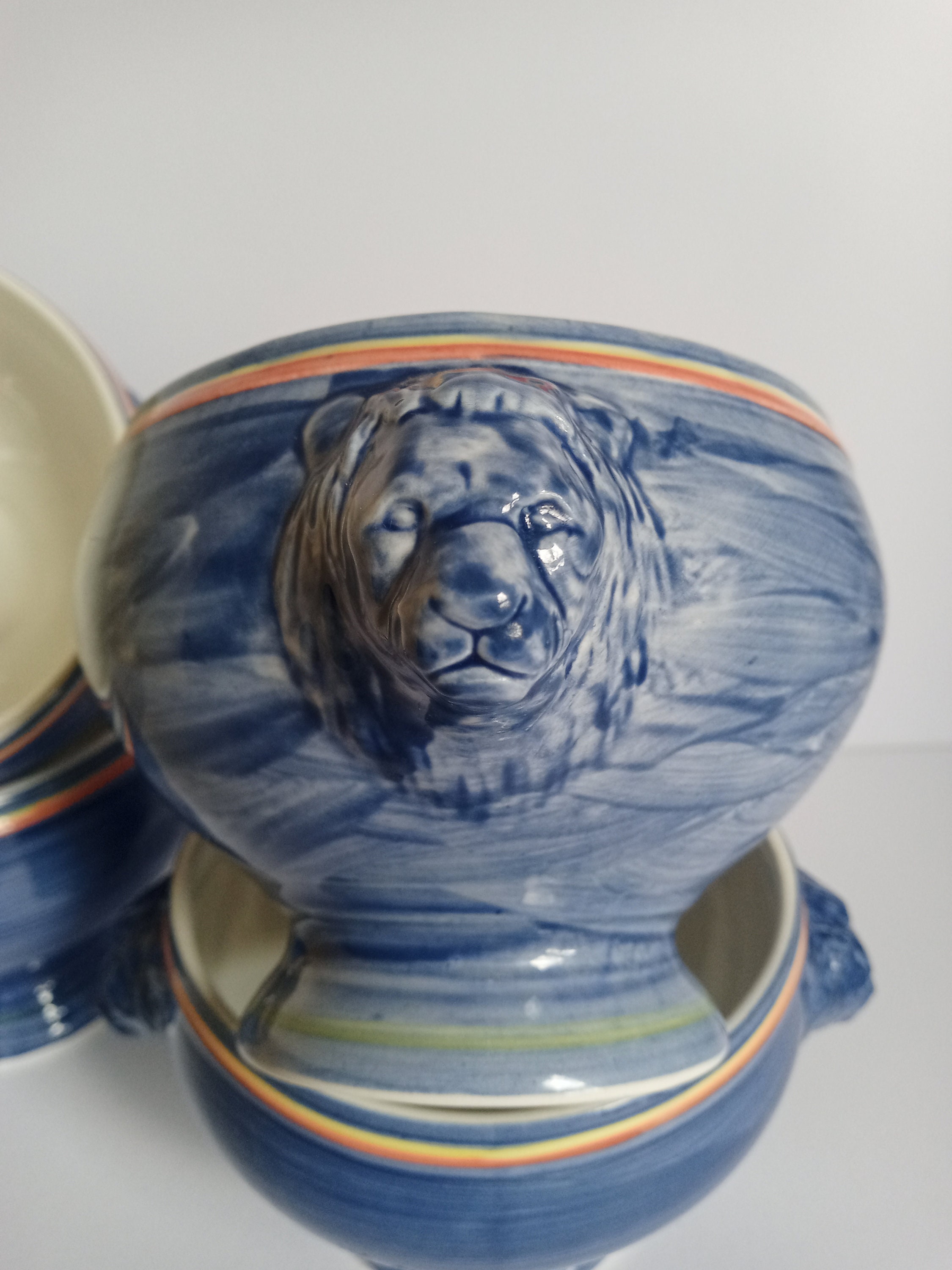 4 X Dudson of Stoke on Trent, 4 X Artisan Blue, Vitrified Ceramic Lions ...