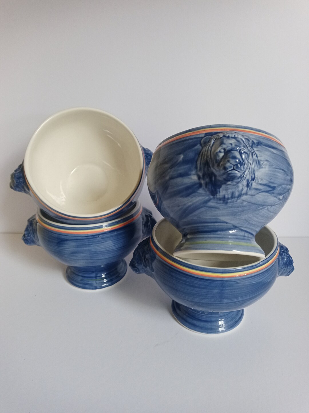4 X Dudson of Stoke on Trent, 4 X Artisan Blue, Vitrified Ceramic Lions ...