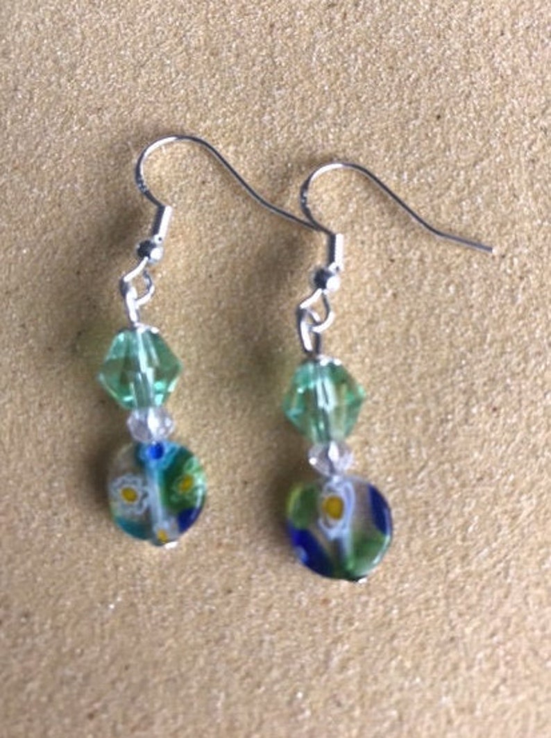Millefiori Glass Disc Bead amara Green Earrings With Green Glass Bicone ...