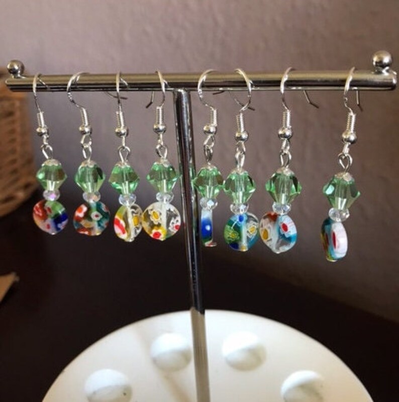 Millefiori Glass Disc Bead amara Green Earrings With Green Glass Bicone ...