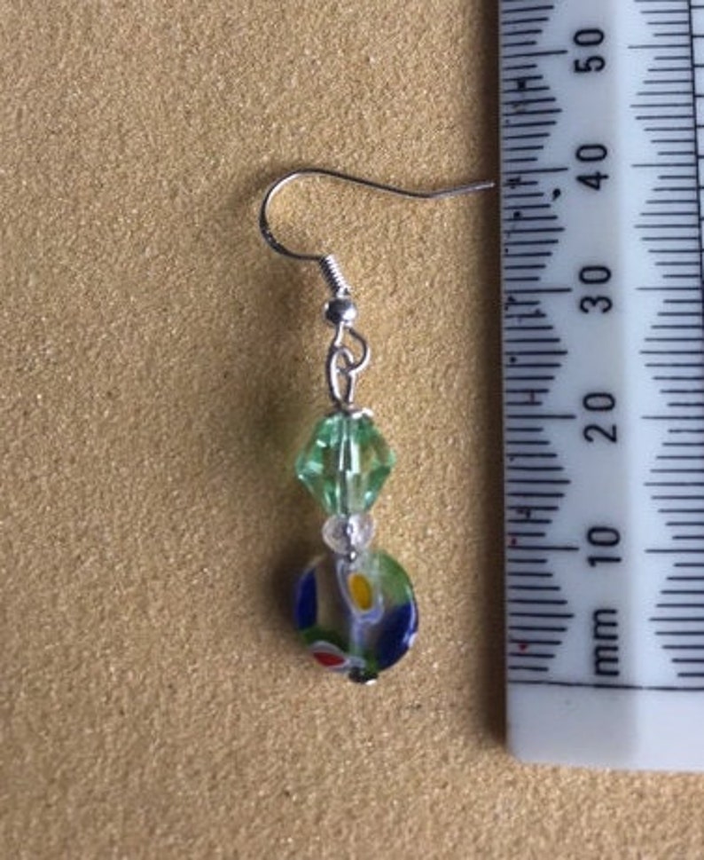Millefiori Glass Disc Bead amara Green Earrings With Green Glass Bicone ...