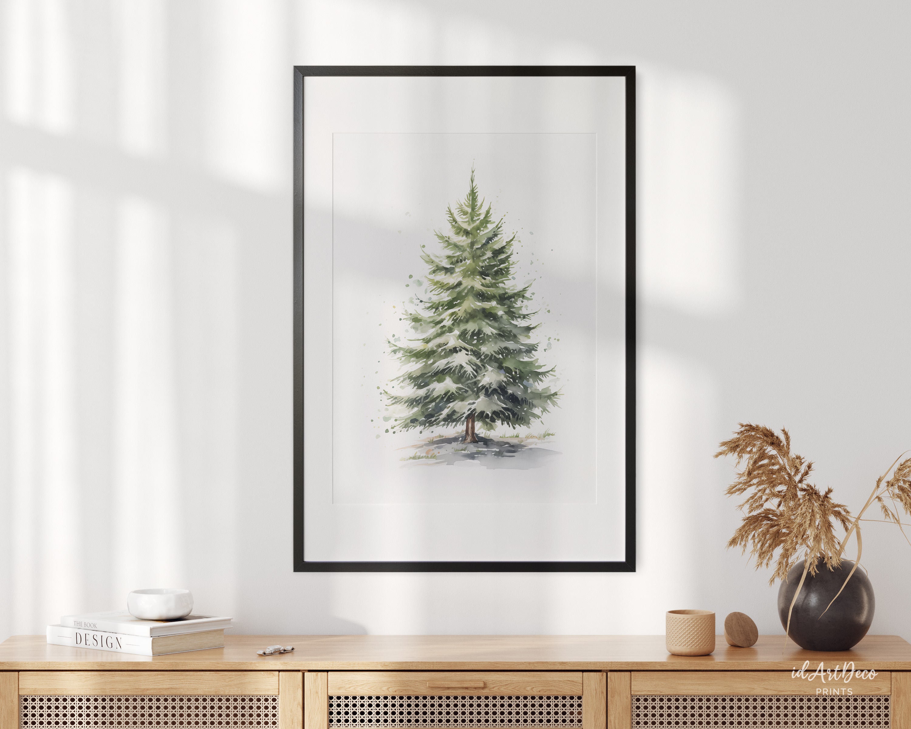 Christmas Tree Watercolor Print, Snowy Winter Wall Art, Vintage Style ...