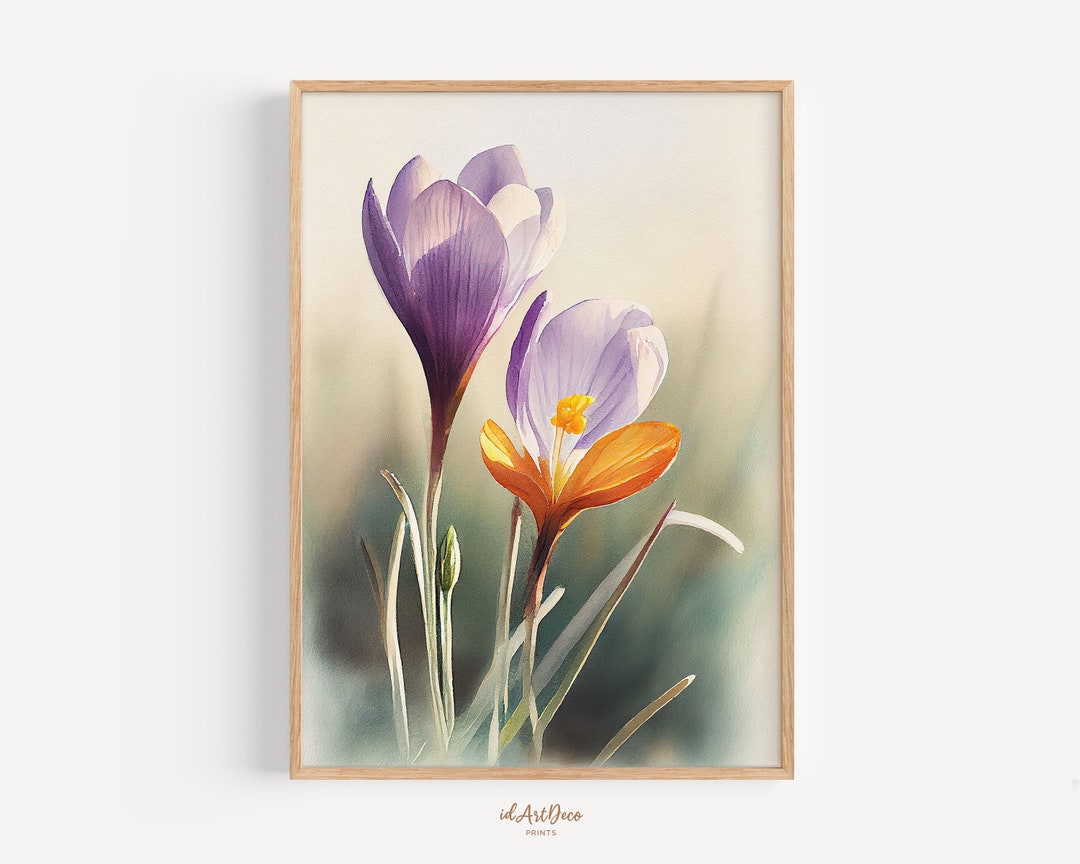 Printable Crocus Flower Watercolor Art, Spring Watercolor, Purple ...