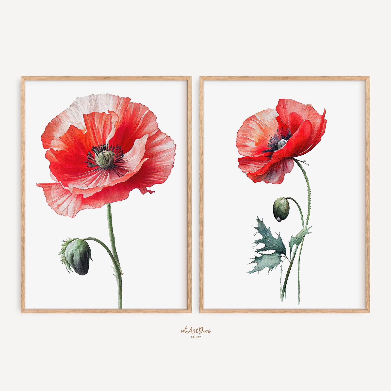Printable Red Poppy Art Set of 2, Wildflower Botanical Wall Decor ...