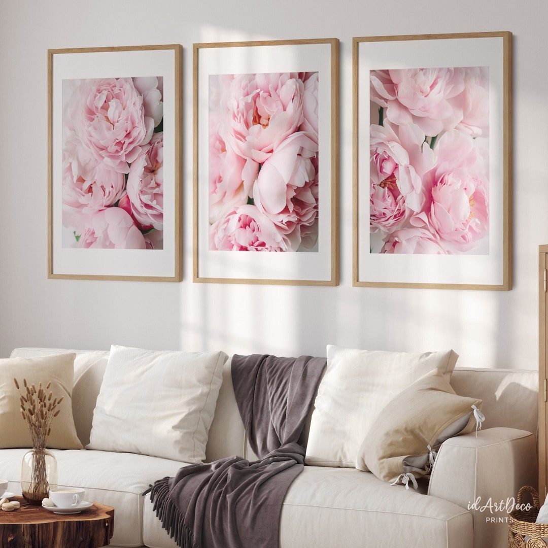 Peony Print, Set of 3 Flower Print, Peony Wall Art, Blush Pink Peonies ...