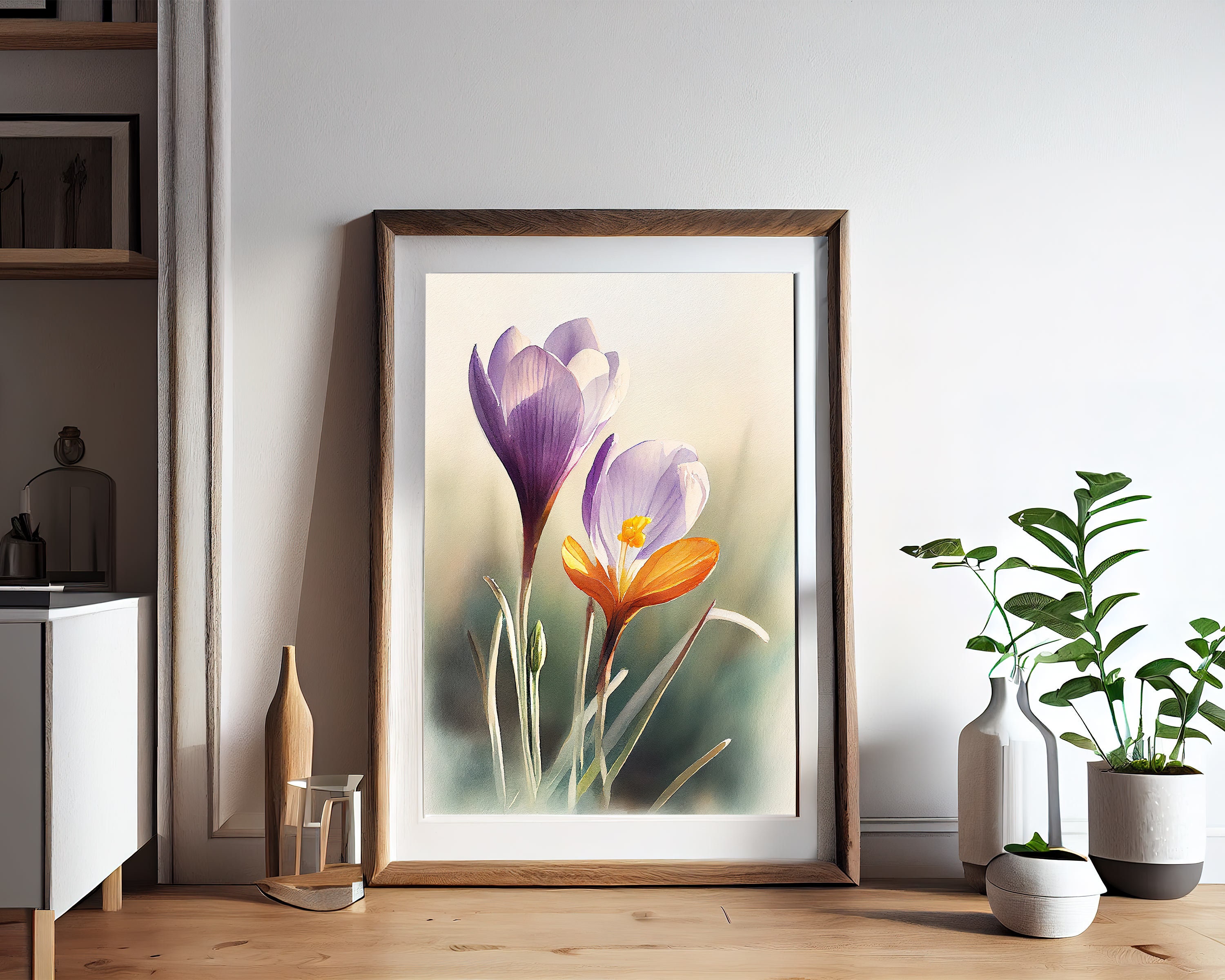 Printable Crocus Flower Watercolor Art, Spring Watercolor, Purple ...