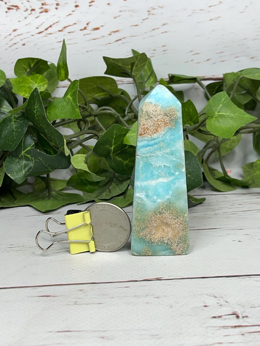 Hemimorphite Crystal Tower: Sea Blue Caribbean Calcite Point (74.9mm ...