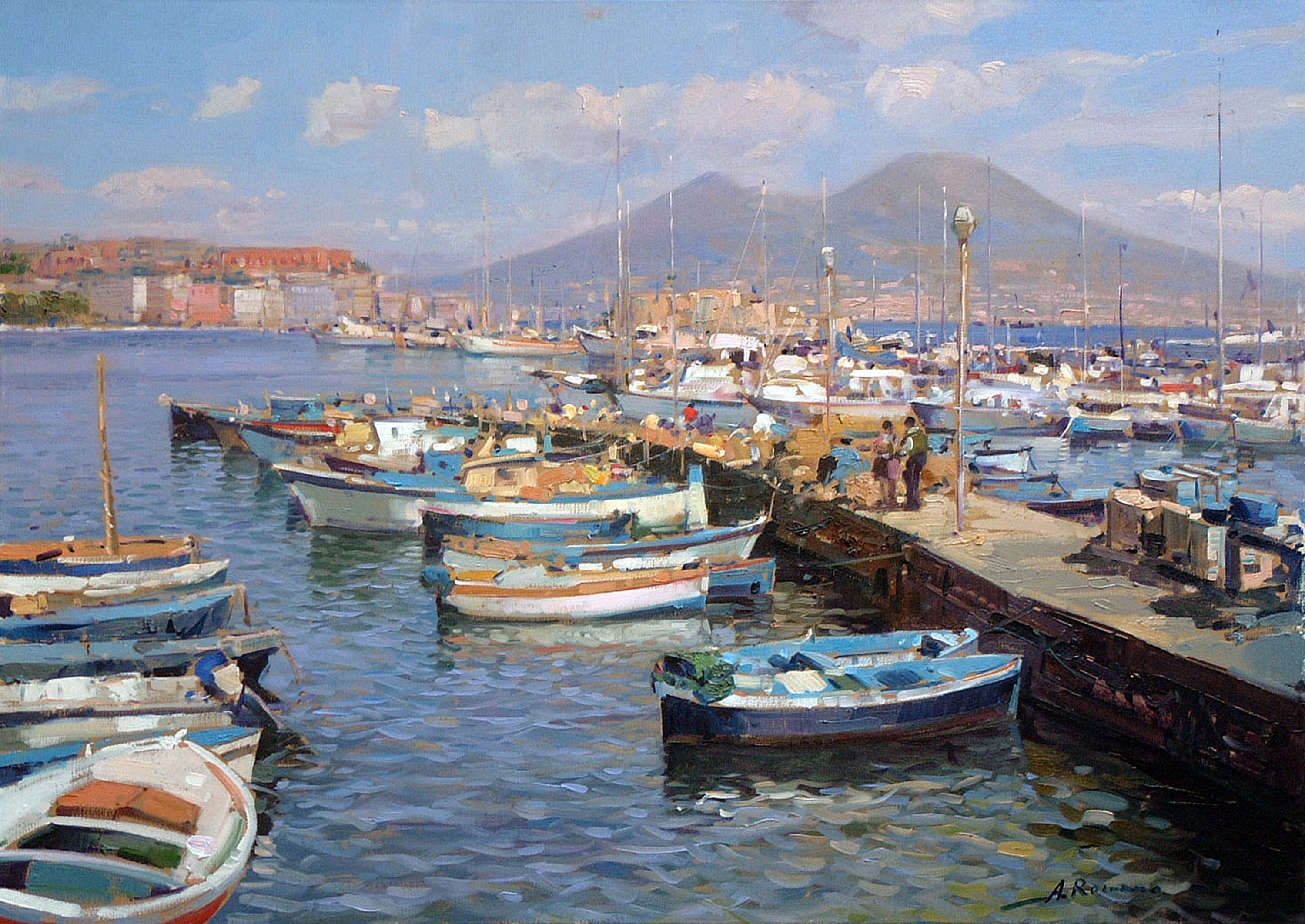 Marine Oil Painting Bay of Naples Impressionism Seascape Oil Painting ...