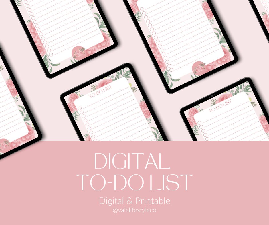 Digital To-do List, Pastel Pink and Green Floral Design, Printable ...