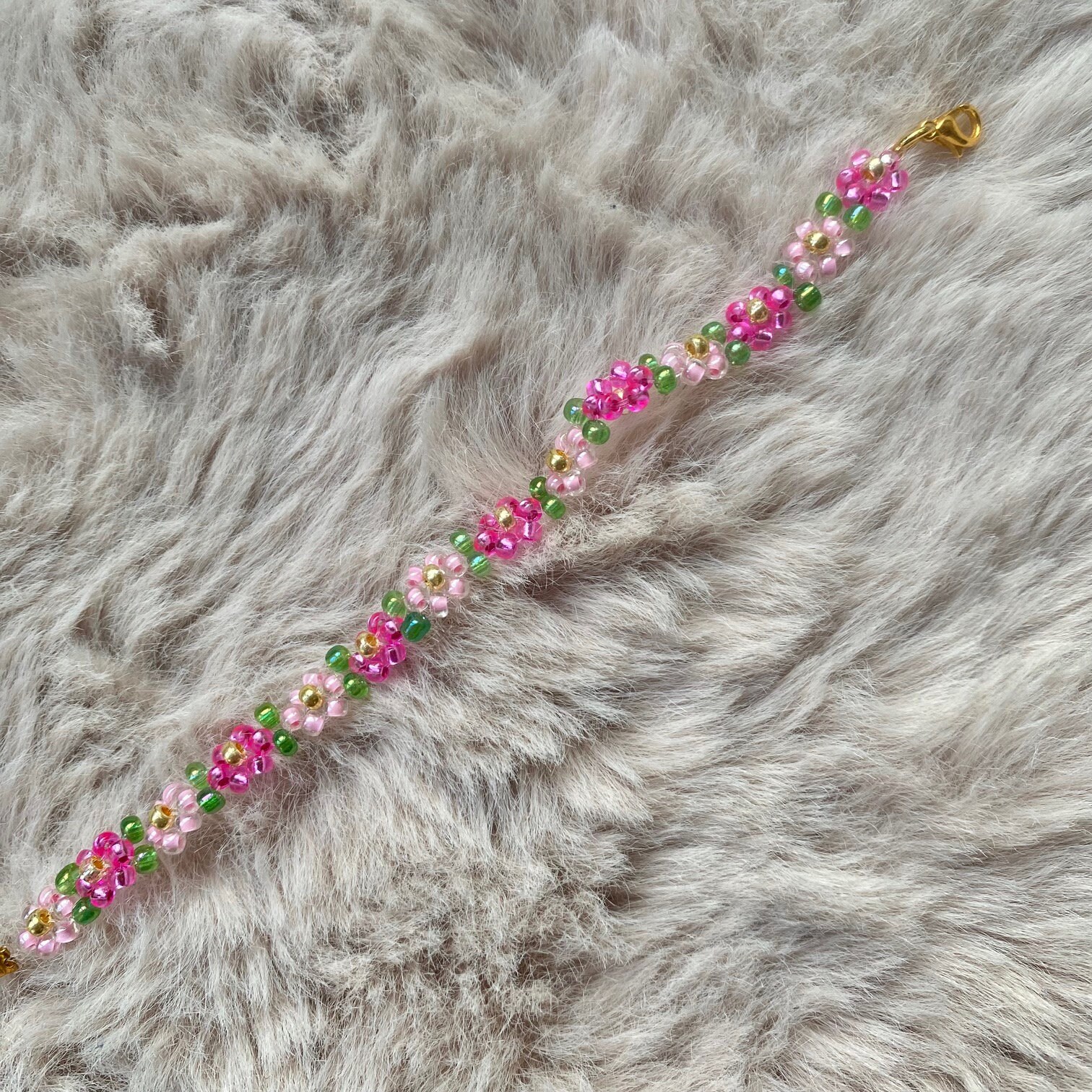 Flower Bead Bracelet and Ring Aesthetic Daisy Bracelet Pink Beaded ...