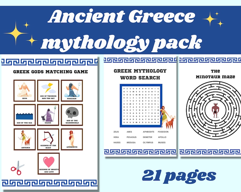 Ancient Greece Gods Printable Mythology Games Pack; Fun Activity for ...