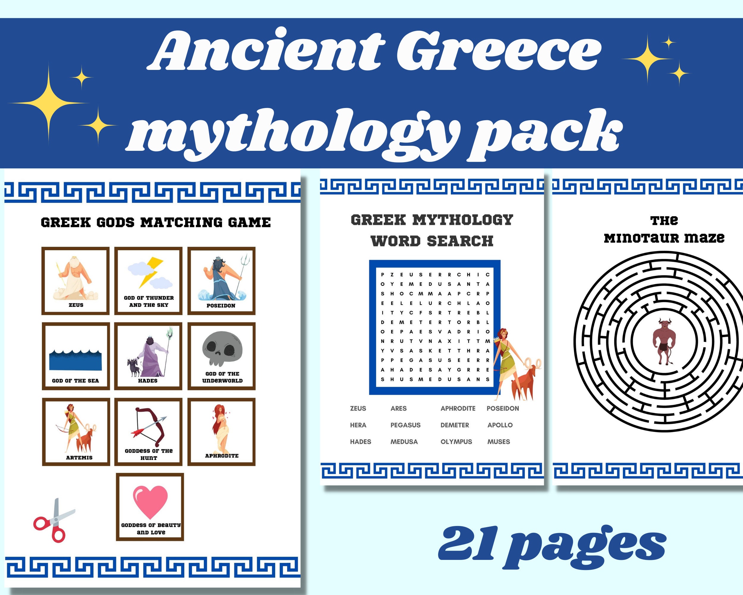 Ancient Greece Gods Printable Mythology Games Pack; Fun Activity for ...