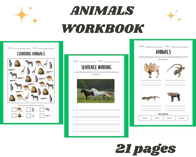 Kindergarten Animals Workbook; Animals Worksheets; Printable Animals ...