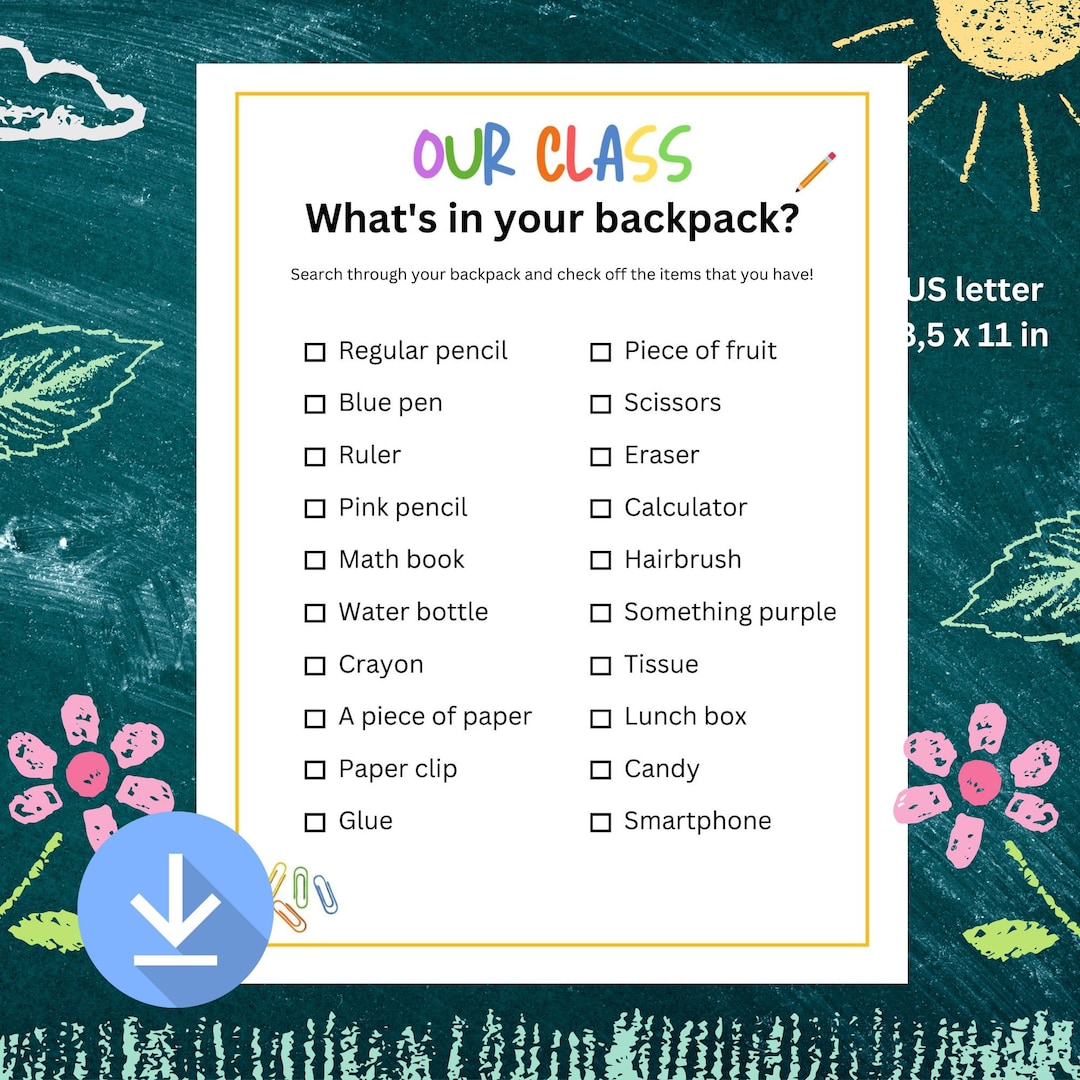 Back to School What's in Your Backpack, Printable Back to School Game ...