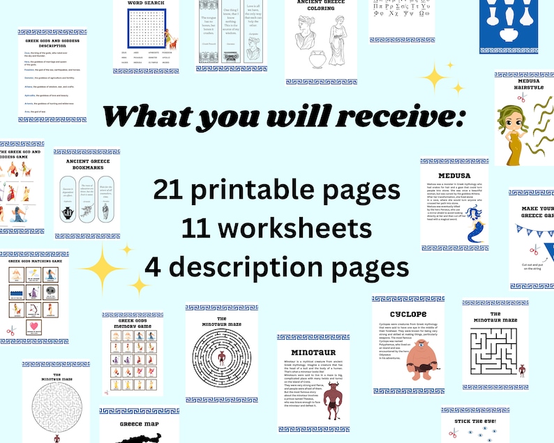 Ancient Greece Gods Printable Mythology Games Pack; Fun Activity for ...