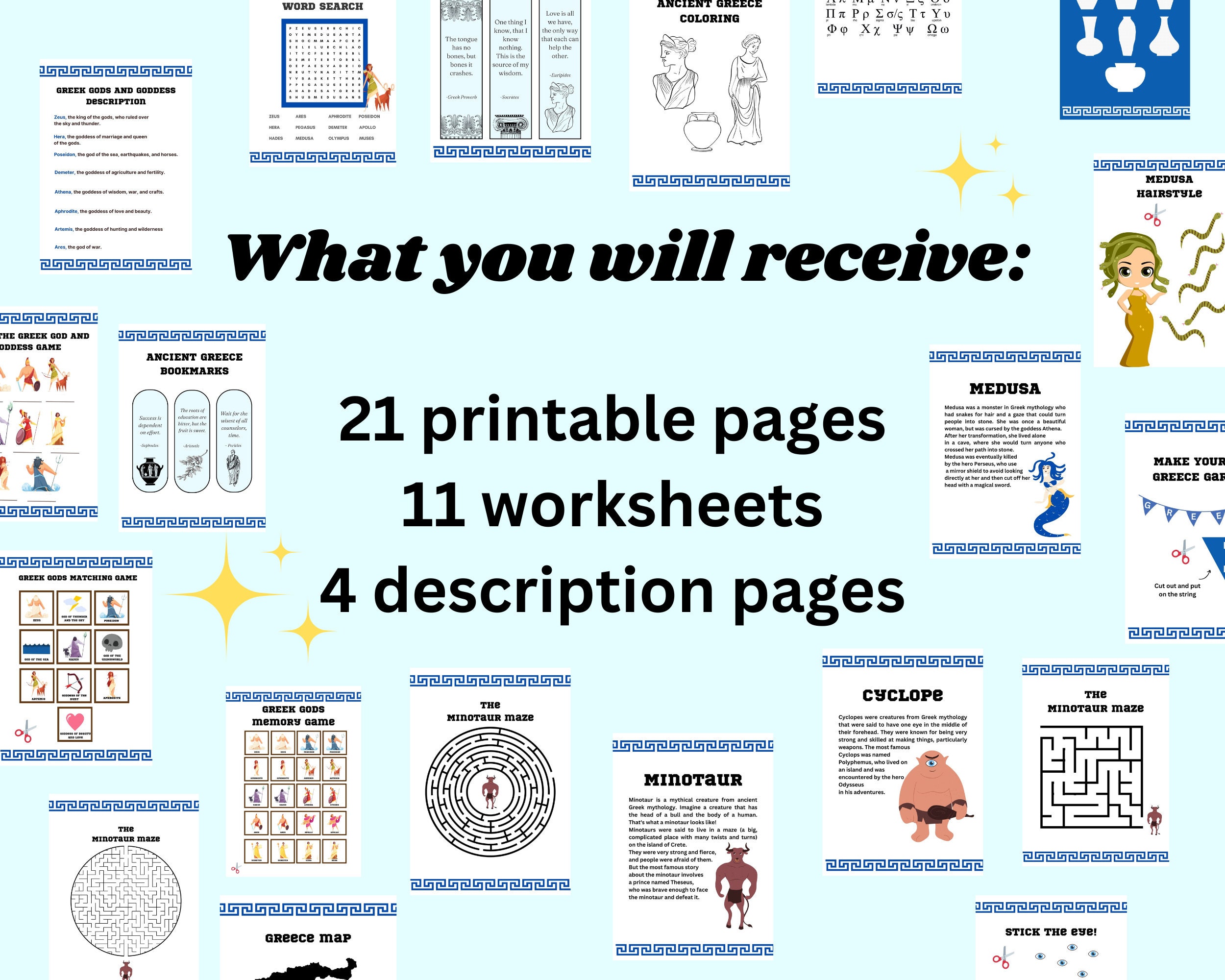 Ancient Greece Gods Printable Mythology Games Pack; Fun Activity for ...