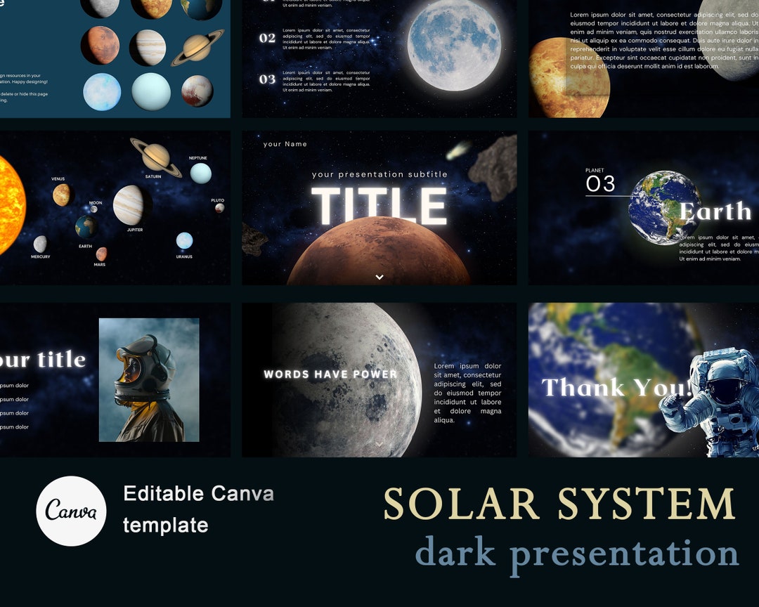 Space, Solar System Canva Dark Template I Digital Download, Editable ...