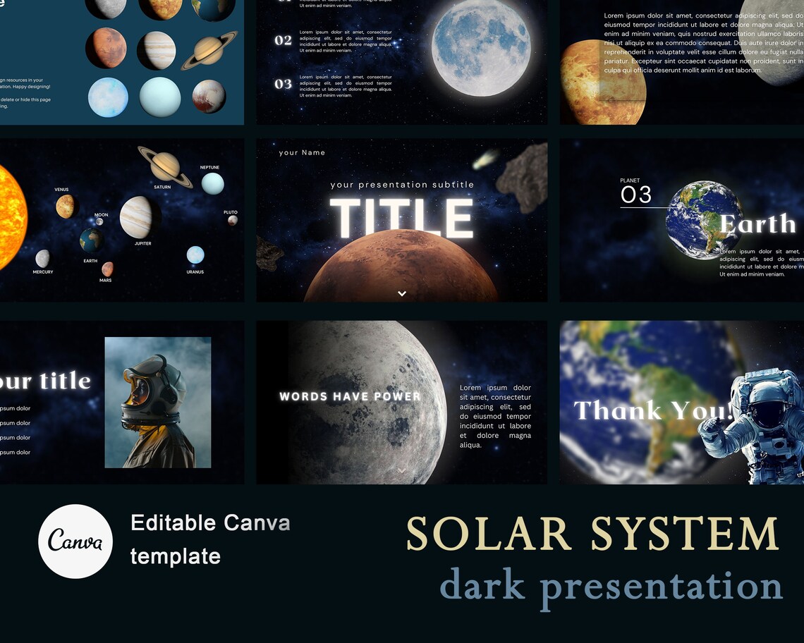 Space, Solar System Canva Dark Template I Digital Download, Editable ...