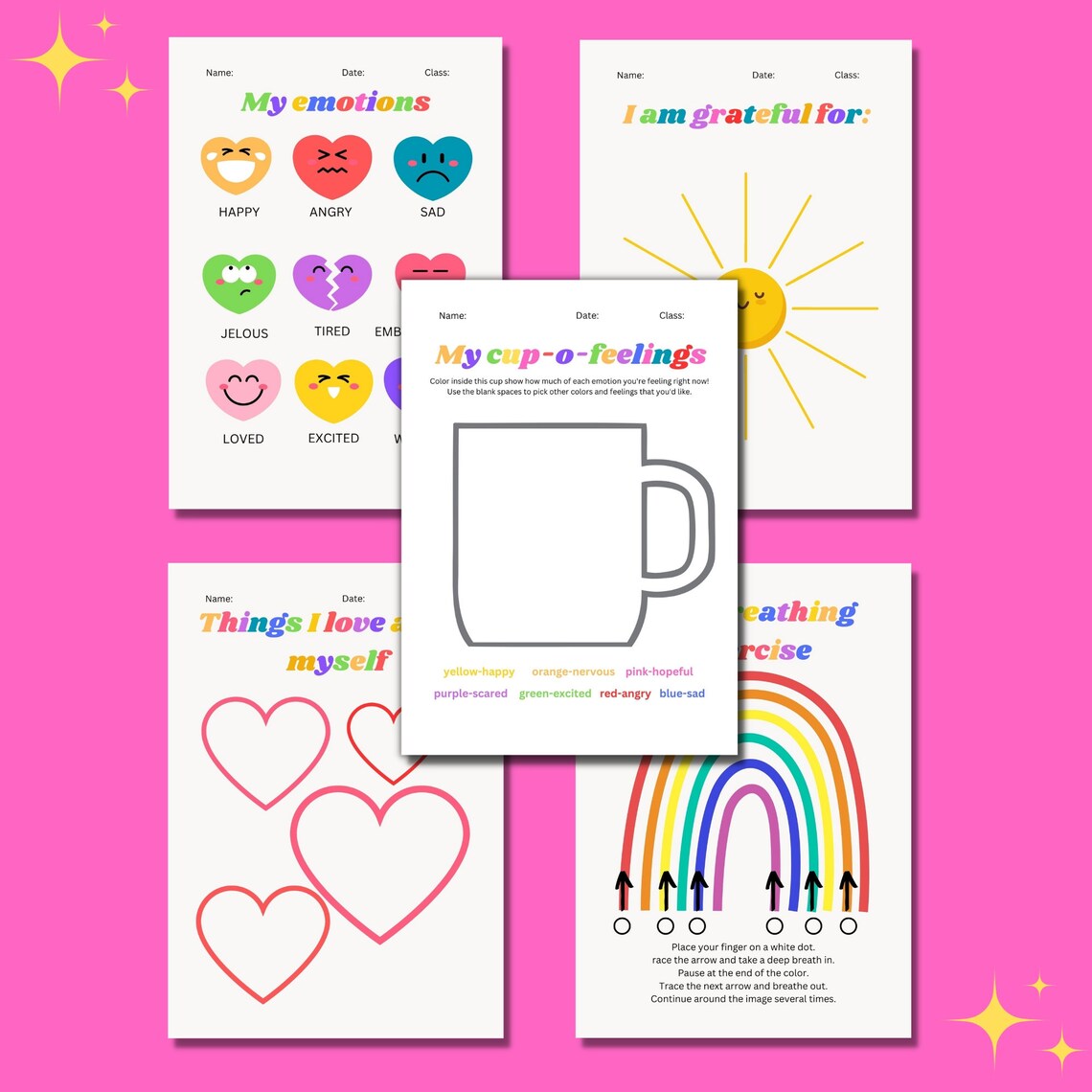 Colorful Printable Gratitude and Emotions Worksheets Pack; Self Love ...
