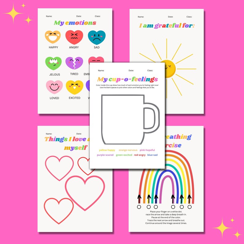 Colorful Printable Gratitude and Emotions Worksheets Pack; Self Love ...