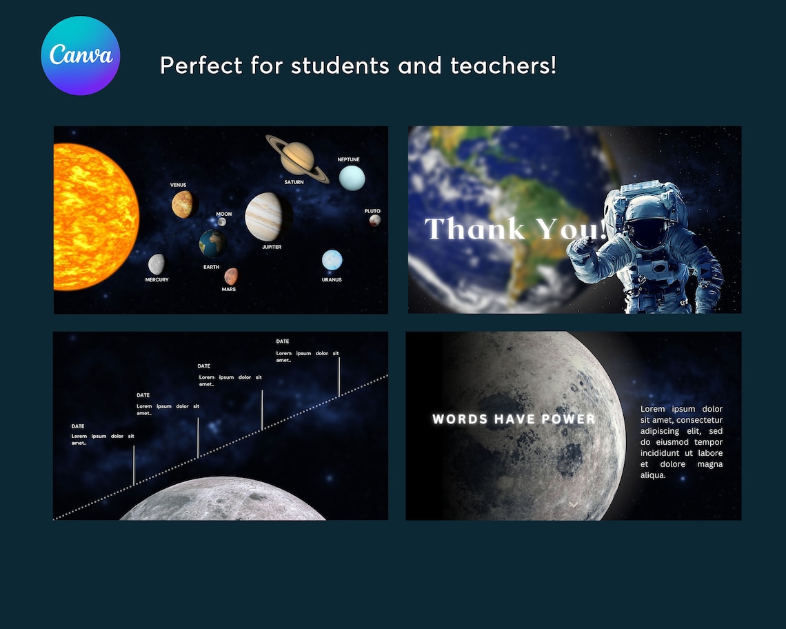 Space, Solar System Canva Dark Template I Digital Download, Editable ...