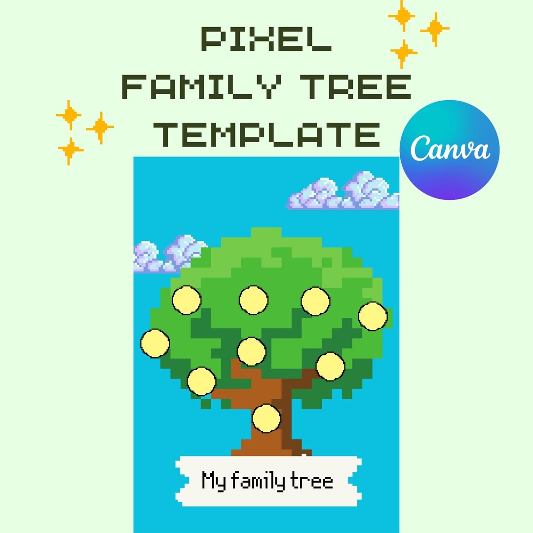 Pixel Style Customizable Family Tree Canva Template; Heritage; My ...
