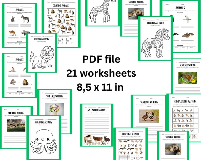 Kindergarten Animals Workbook; Animals Worksheets; Printable Animals ...