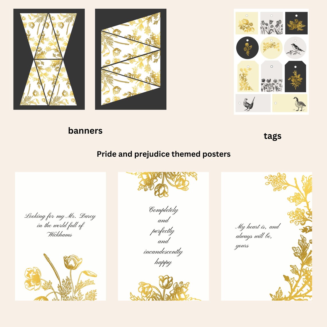 Pride and Prejudice Themed Party- Digital Download; Golden Party ...