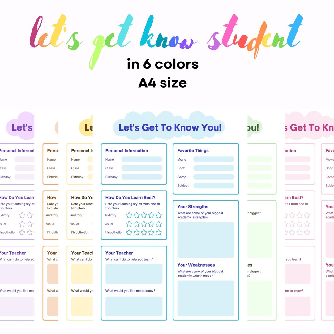 Let's Get Know Student Digital Sheet; New Teacher Must Have; Classroom ...