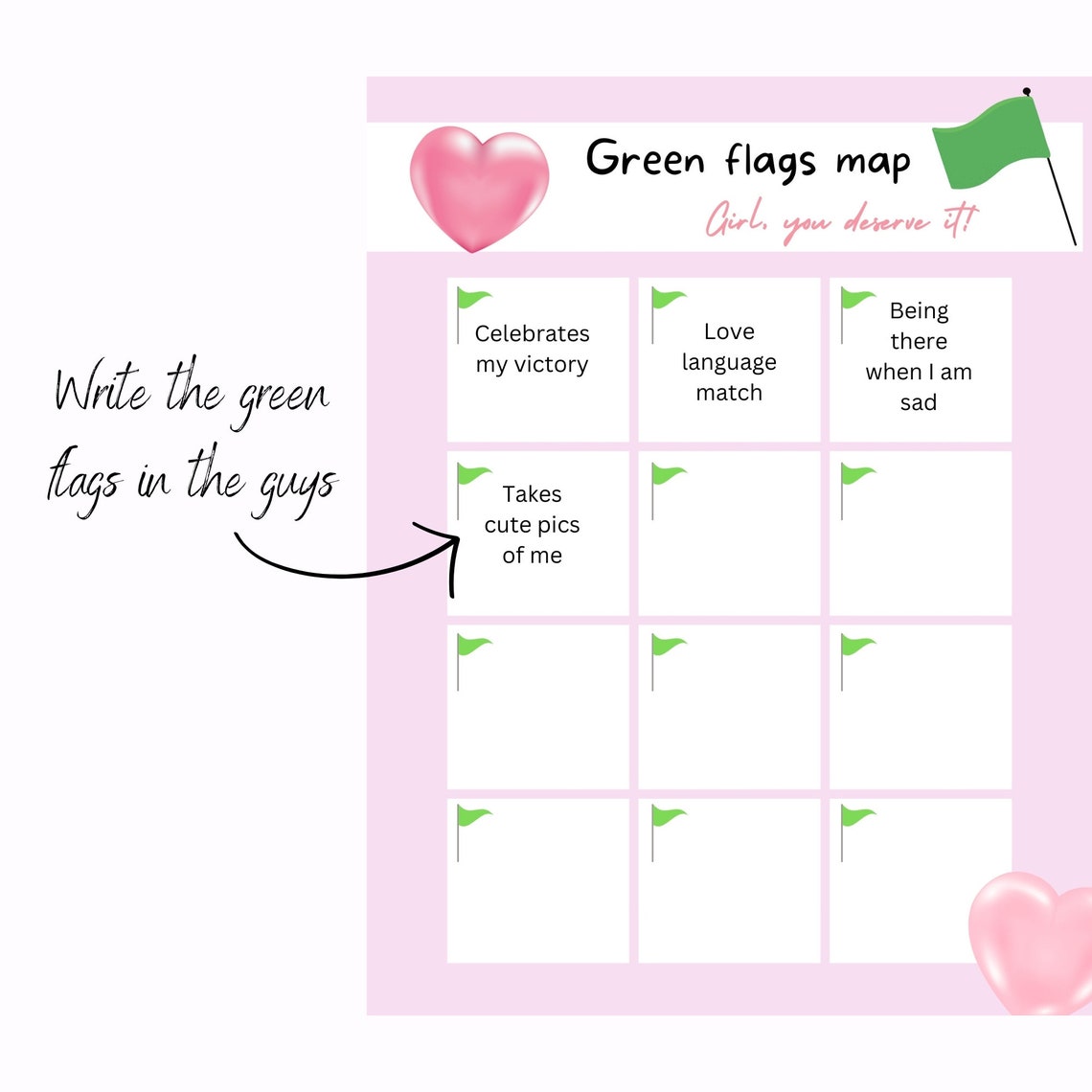 Galentine Party Red and Green Flags Game; Make Your Own Red Flag Map ...