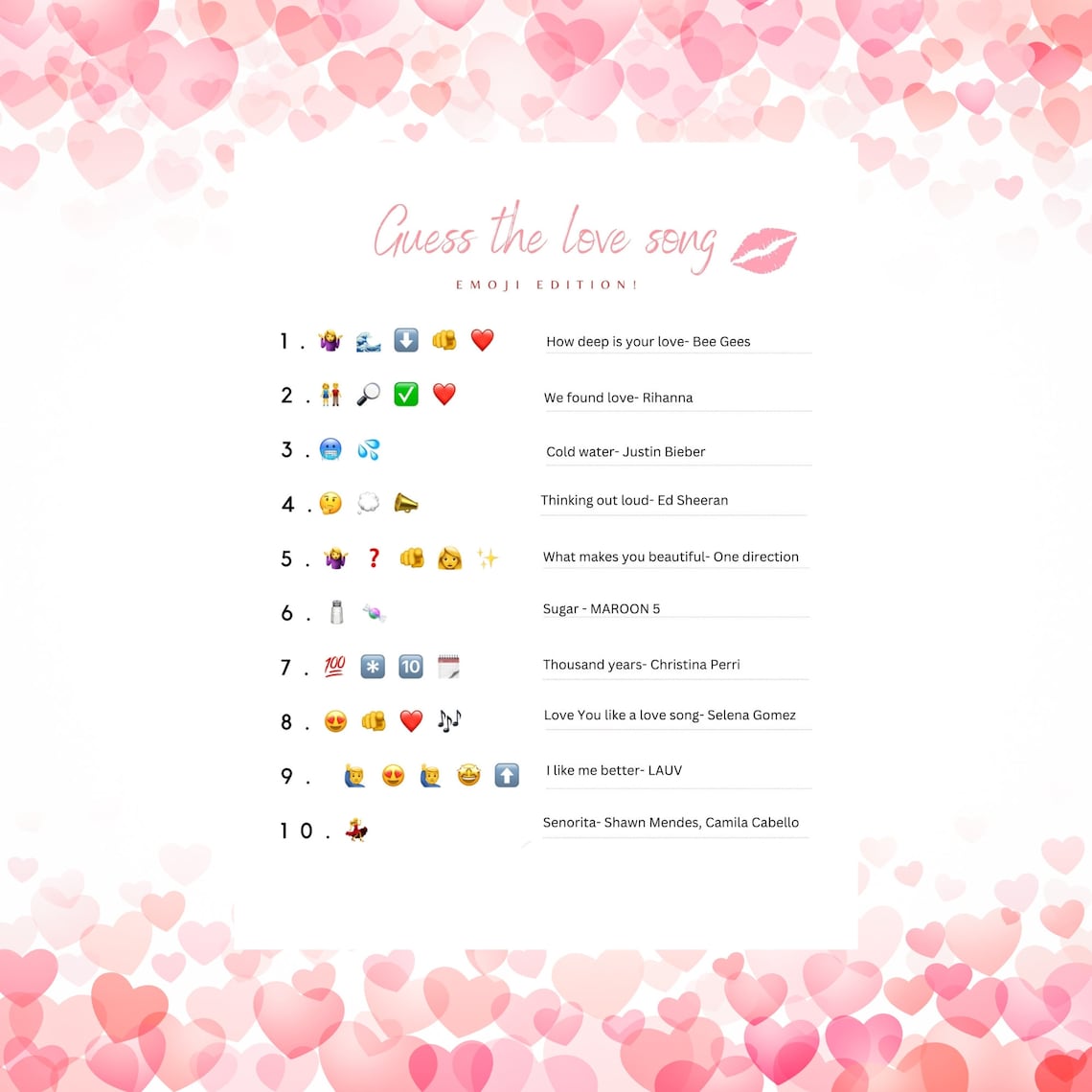 Valentine's Day Guess the Song by Emoji Game; Galentine Game; Valentine ...