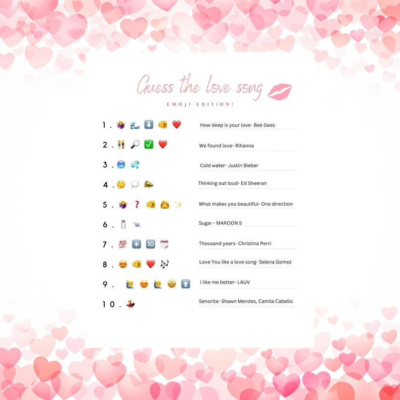 Valentine's Day Guess the Song by Emoji Game; Galentine Game; Valentine ...