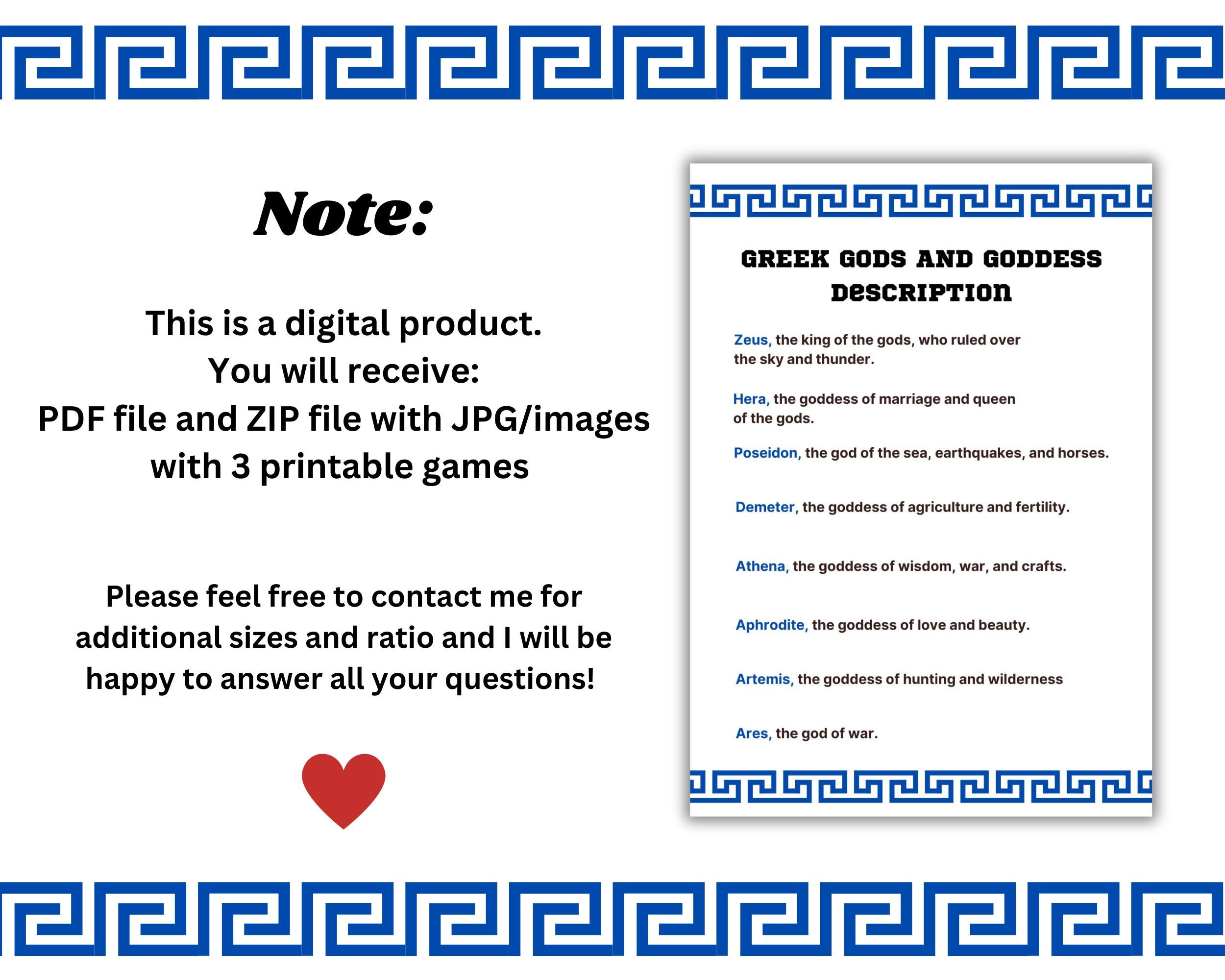 Ancient Greece Gods Printable Mythology Party Game; Fun Activity for ...