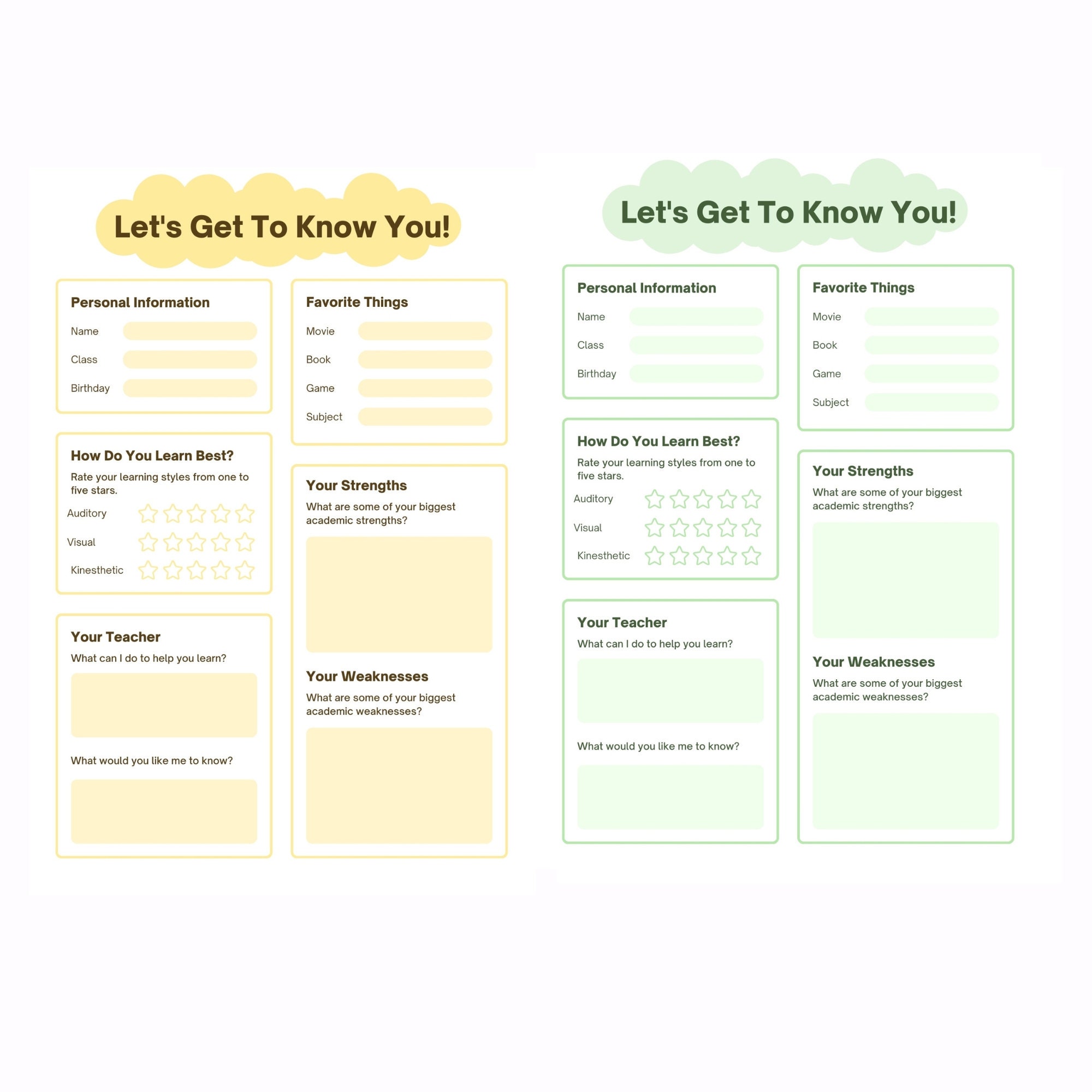 Let's Get Know Student Digital Sheet New Teacher Must Have Classroom ...