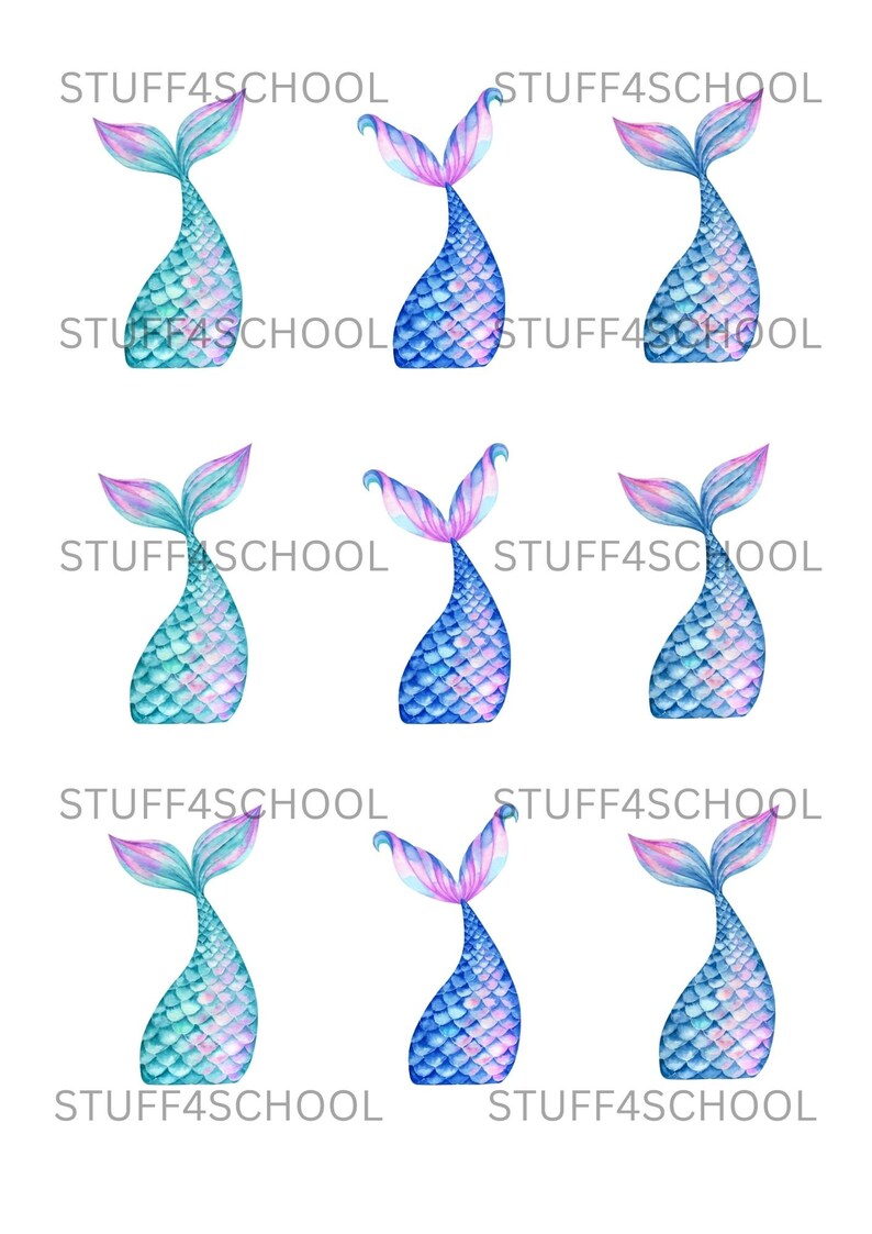 Mermaid Tail Printable Cupcake Toppers; Mermaid Themed Party Decoration ...
