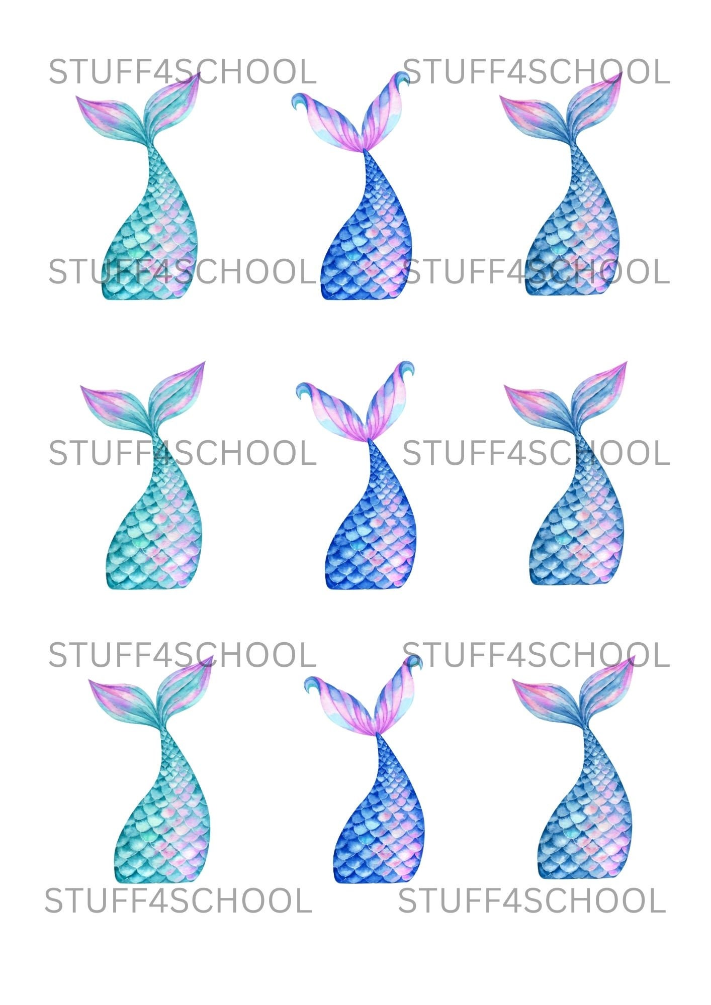 Mermaid Tail Printable Cupcake Toppers; Mermaid Themed Party Decoration ...