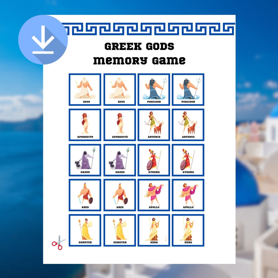 Ancient Greece Gods Printable Mythology Party Memory Game; Perfect for ...