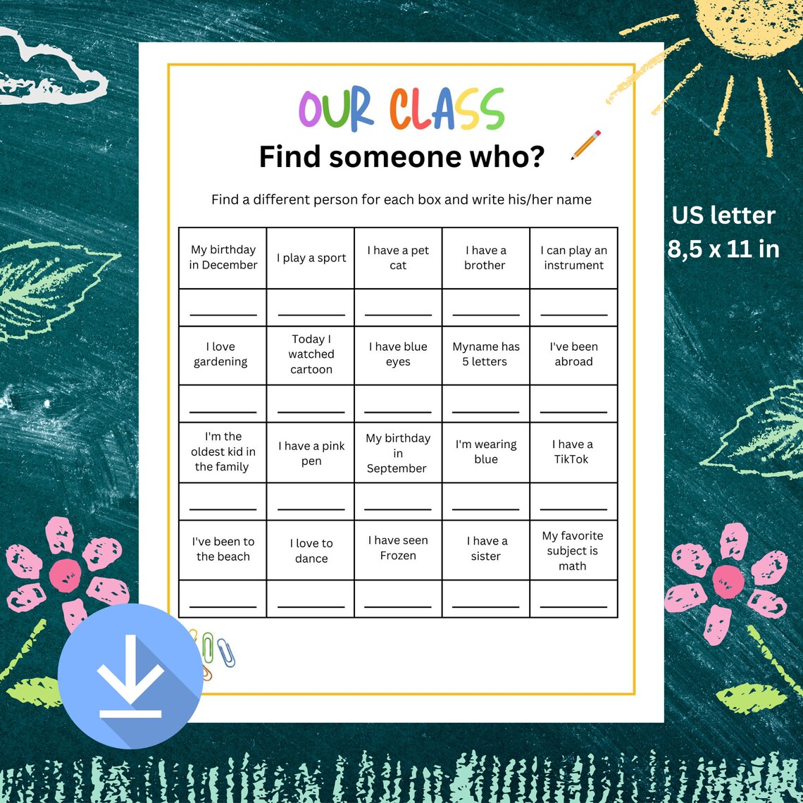 Back to School Find a Friend Who?, Printable Back to School Game, First ...