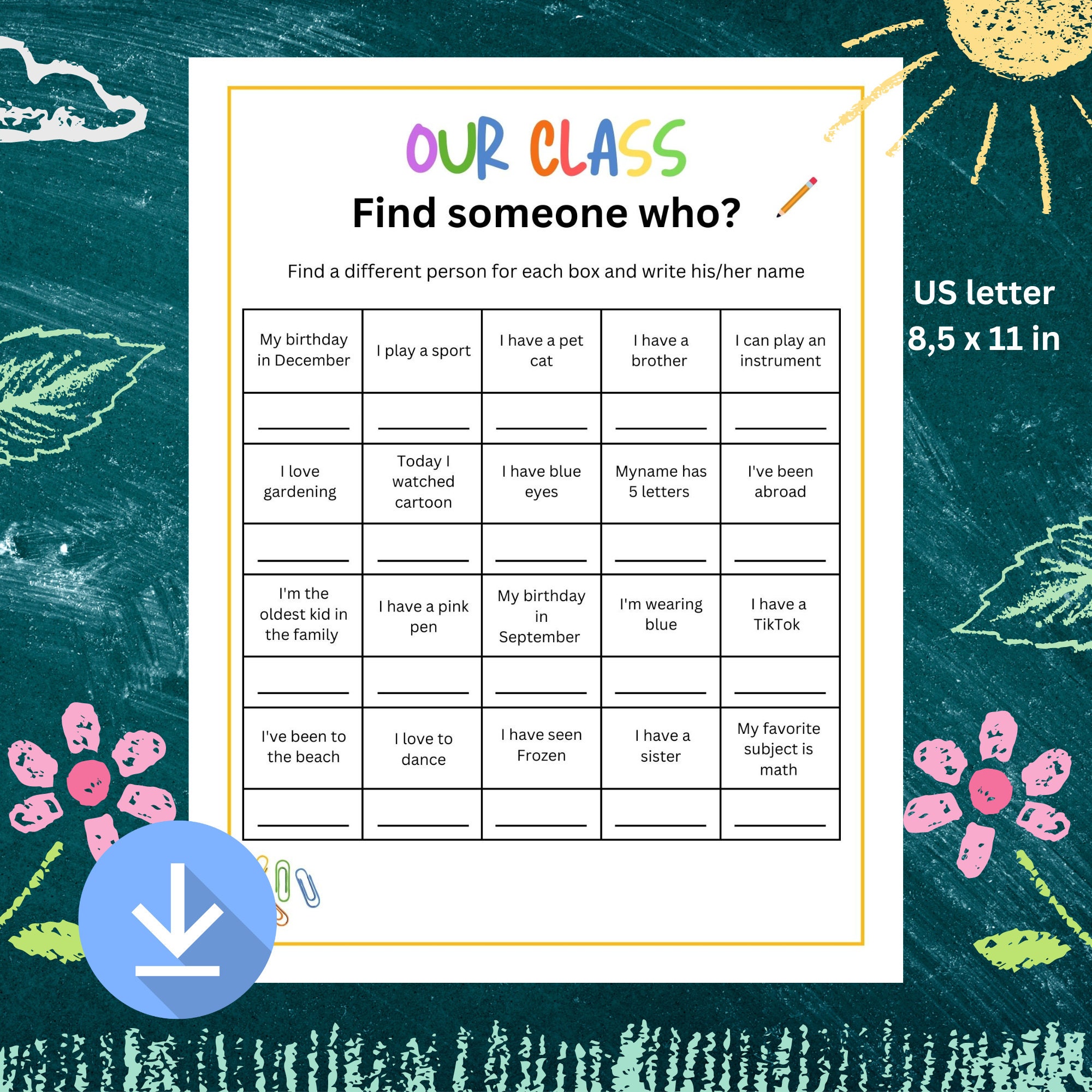 Back to School Find a Friend Who?, Printable Back to School Game, First ...