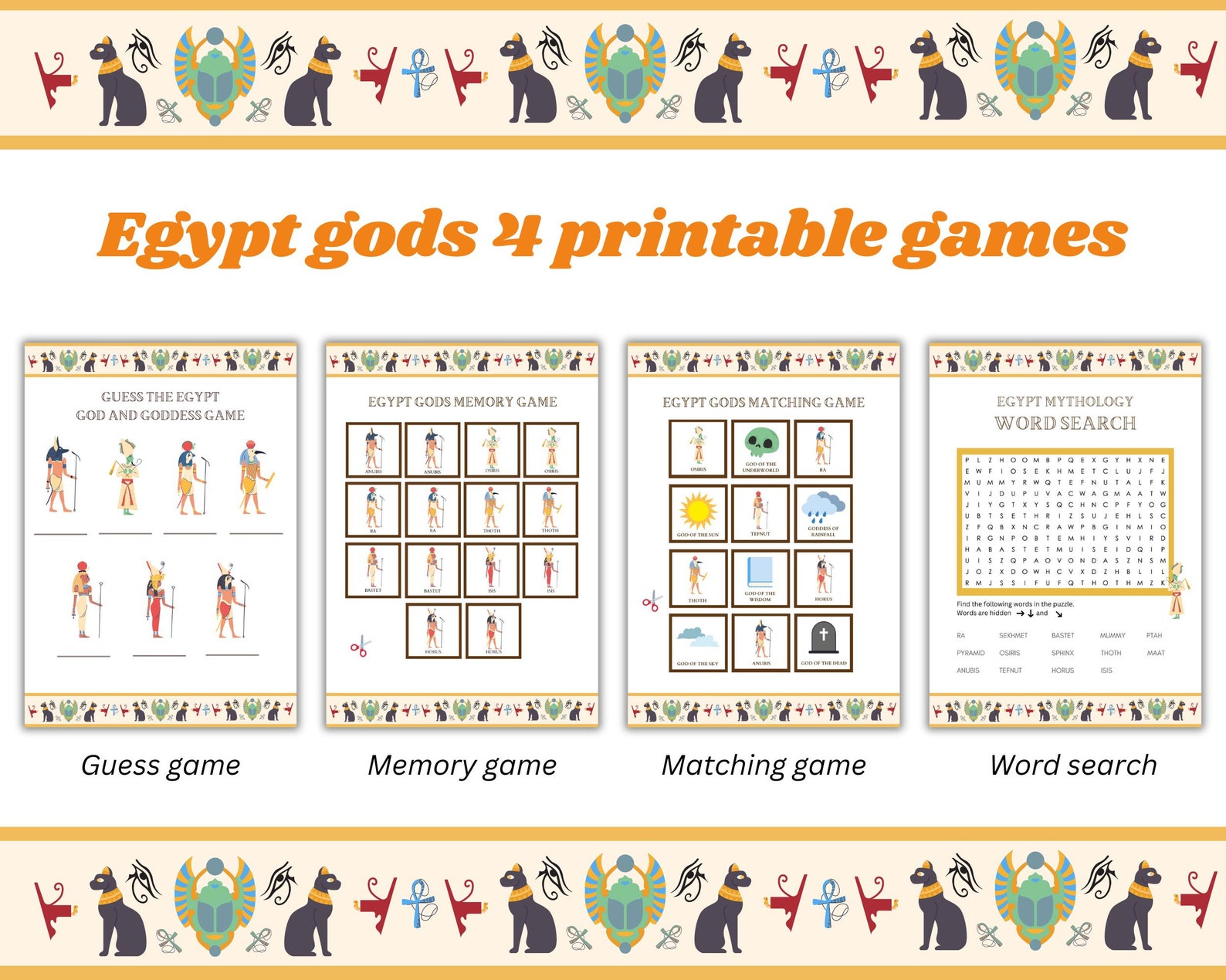Printable Egypt Gods Game Pack; Printable Board Games; Printable Party ...