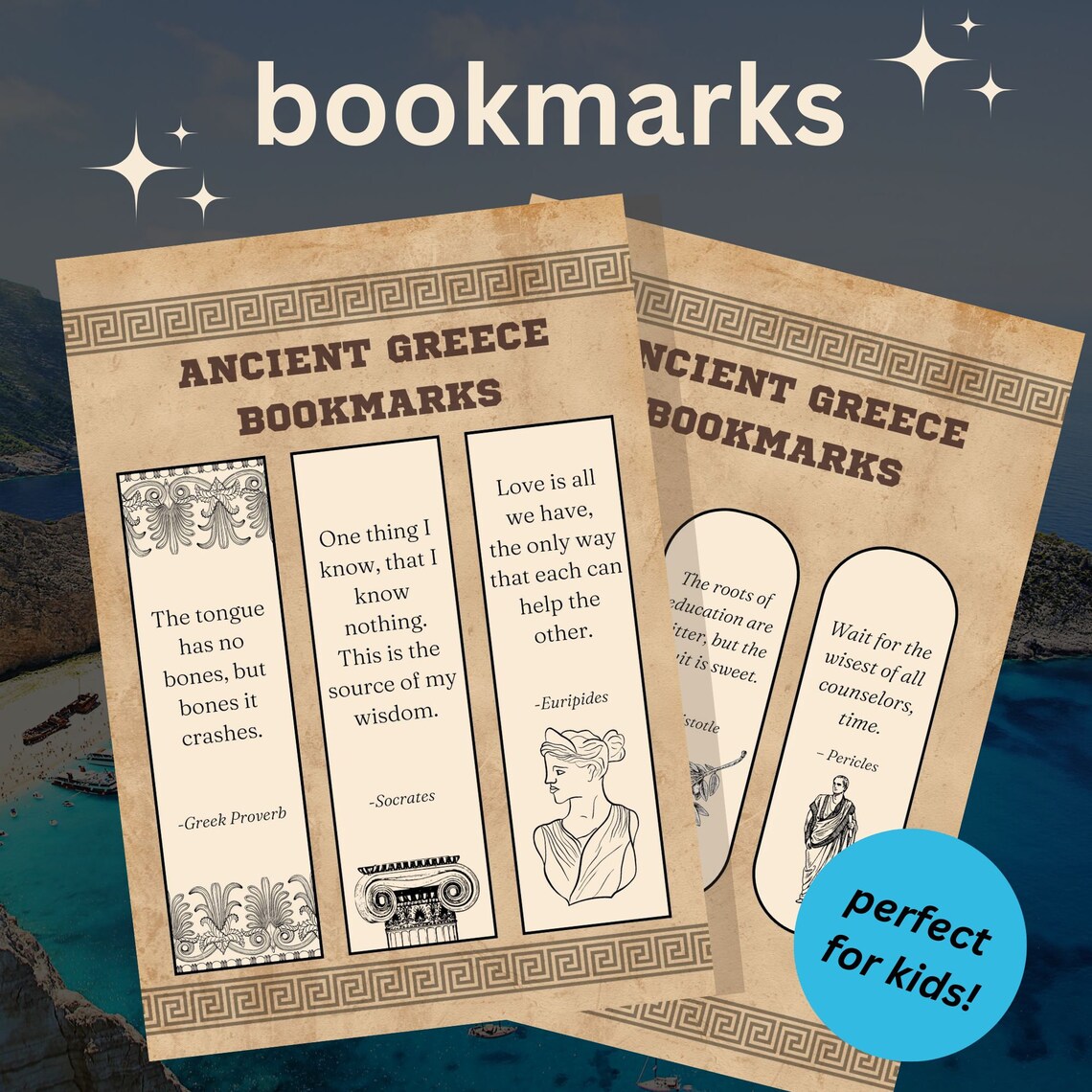 Printable Ancient Greece Inspired Bookmarks, Greek Philosopher Quotes ...
