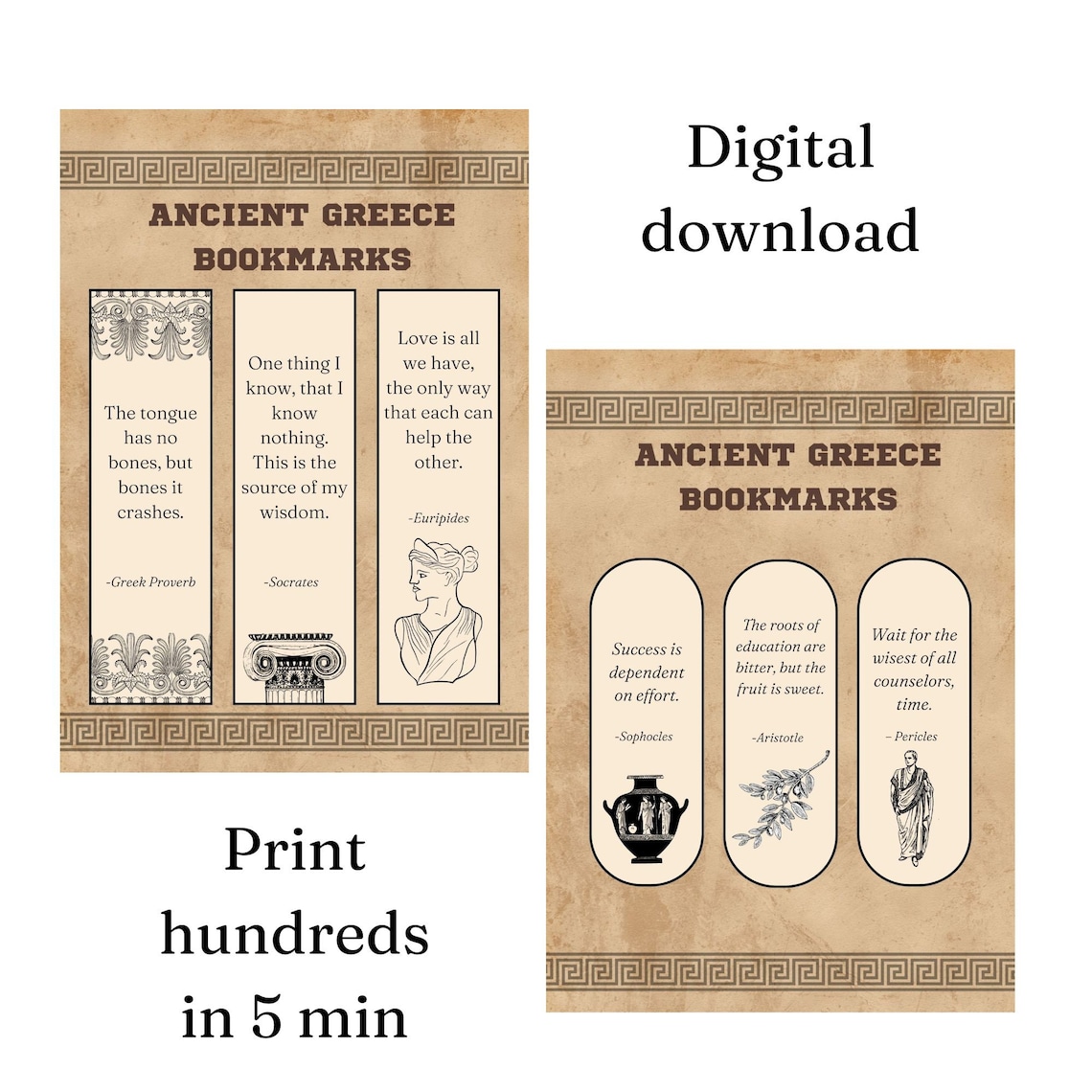 Printable Ancient Greece Inspired Bookmarks, Greek Philosopher Quotes ...